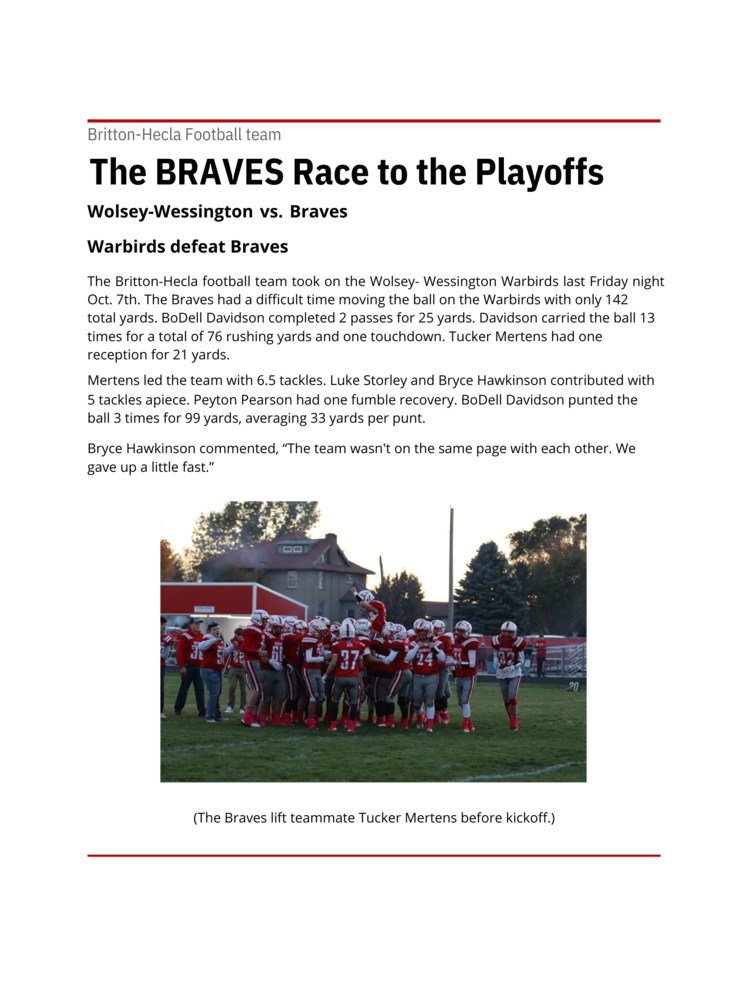 The BRAVES Race to the Playoffs | Britton-Hecla School District 45-4